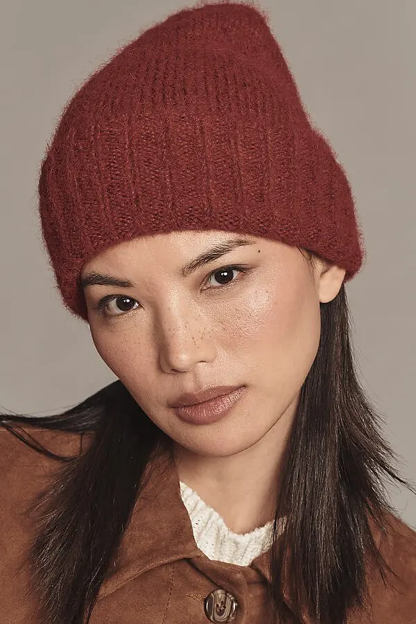 Anthropologie Ribbed Knit Beanie - Wine