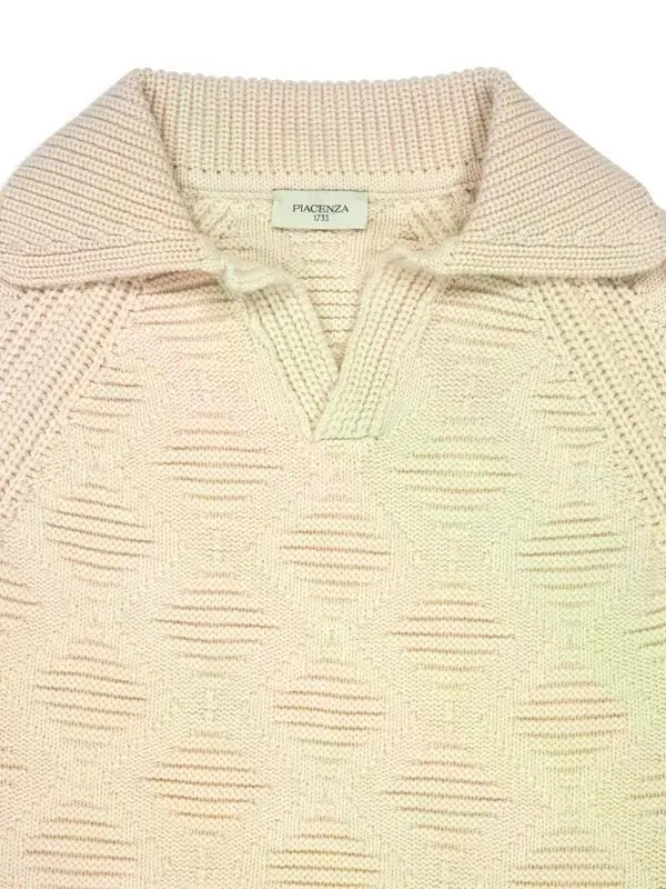 PIACENZA CASHMERE 1733 V-neck Cable-knit Polo Shirt - Neutrals