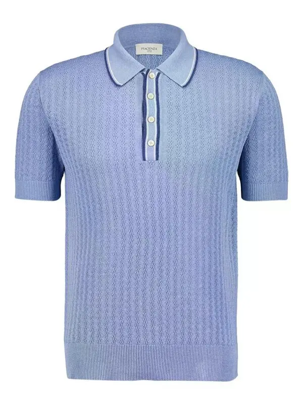 PIACENZA CASHMERE 1733 Textured-knit Polo Shirt - Blue