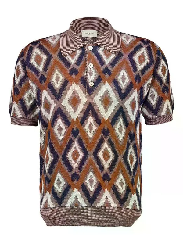 PIACENZA CASHMERE 1733 Diamond-pattern Three-button Polo Shirt - Brown