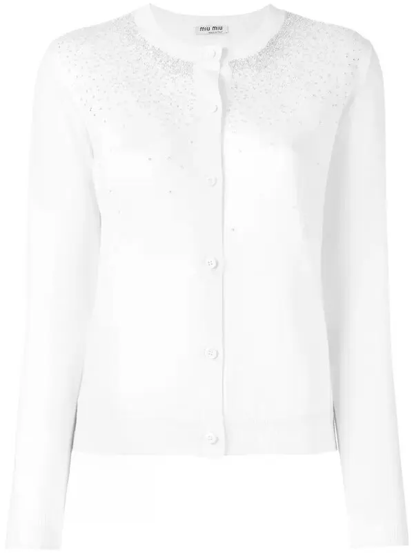 Miu Miu Sequin Stars Virgin Wool Cardigan - White