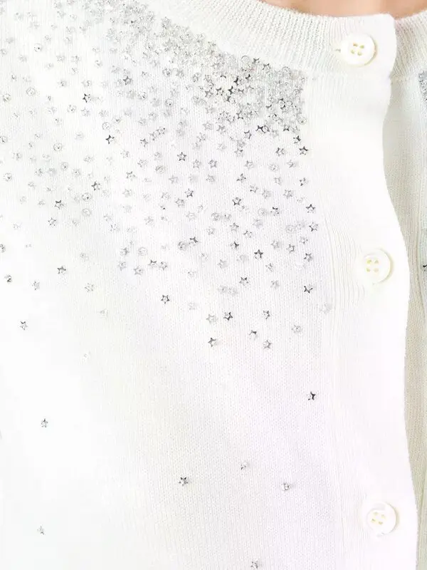 Miu Miu Sequin Stars Virgin Wool Cardigan - White