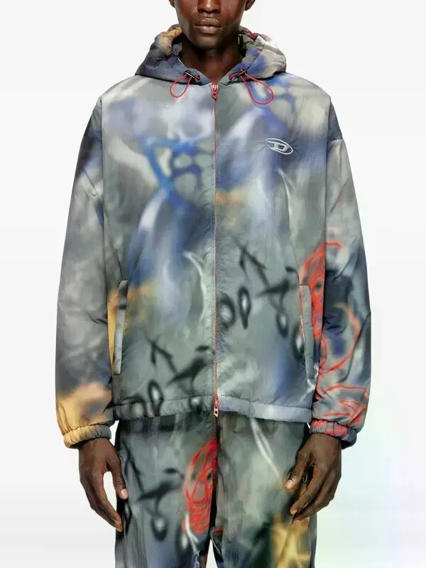 DIESEL® J-mirr Graffiti Print Hooded Jacket - Grey