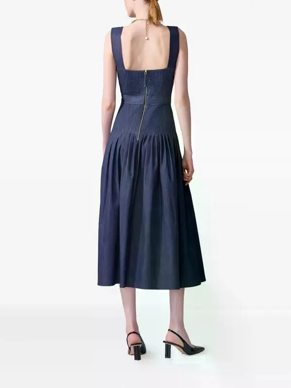 carolina herrera off-the-shoulder ruched denim midi dress Carolina Herrera 'Off-the-Shoulder' Denim Midi Dress