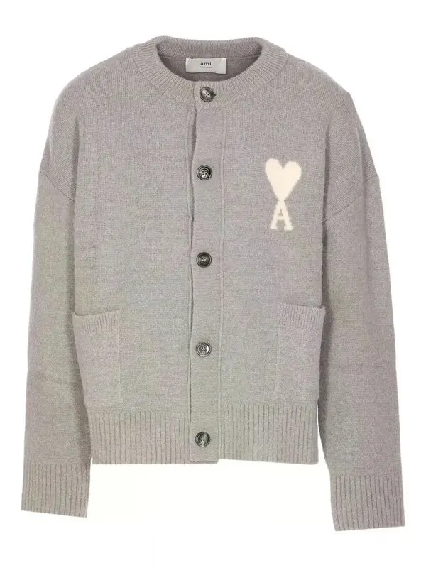 Ami Embroidered Logo Button Cardigan