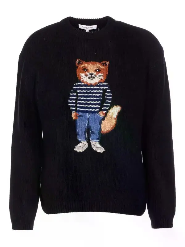 Maison Kitsuné Dressed Fox Embroidered Sweater - Black