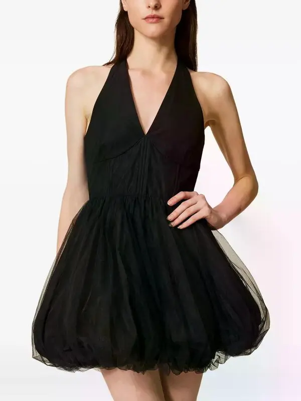 TWINSET Halter Neck Tulle Mini Dress - Black