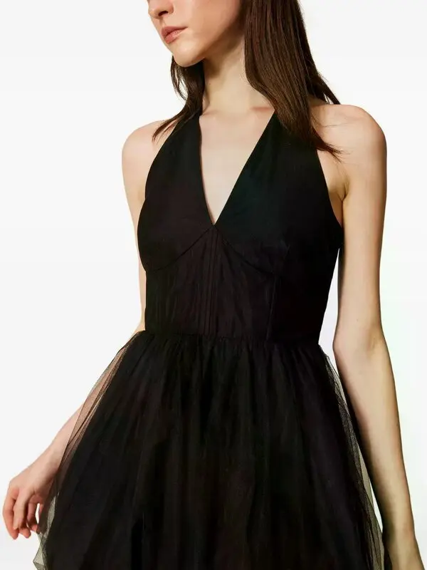 TWINSET Halter Neck Tulle Mini Dress - Black