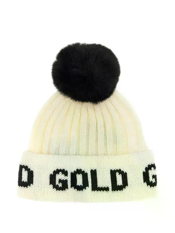 Goldbergh Ribbed Knit Beanie With Faux Fur Pompom - White