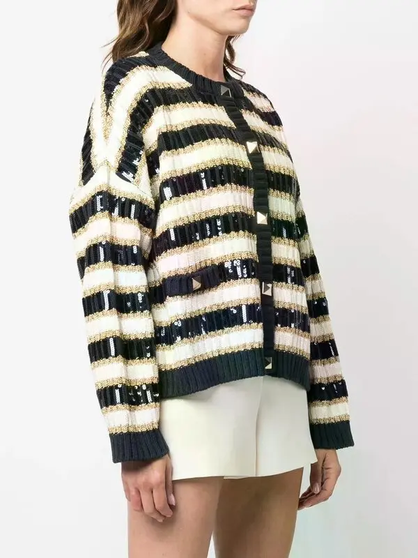 Valentino Garavani Rockstud Sequin Striped Cardigan