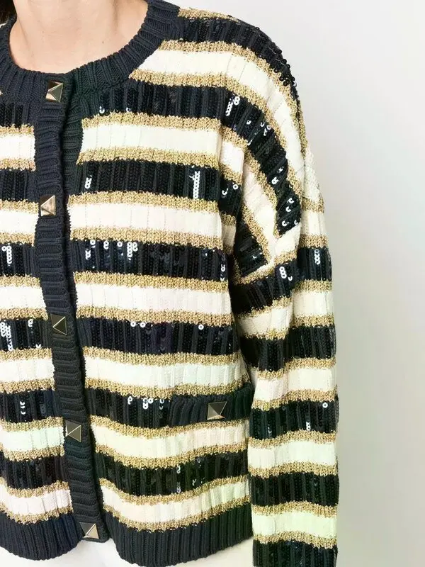 Valentino Garavani Rockstud Sequin Striped Cardigan