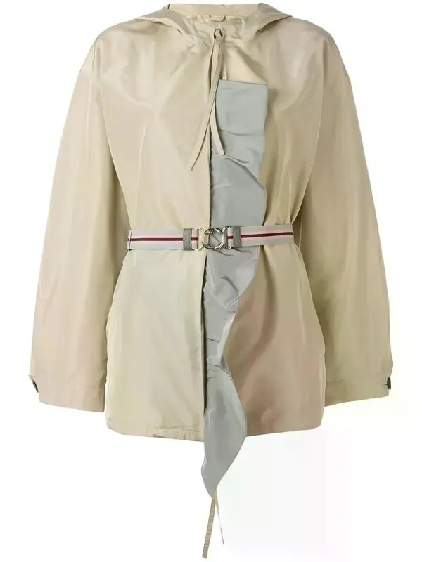 Prada Hooded Belted Jacket - Neutrals