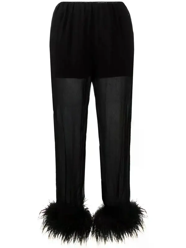 Prada Sheer Effect Trousers With Ostrich Feather Cuffs - Black