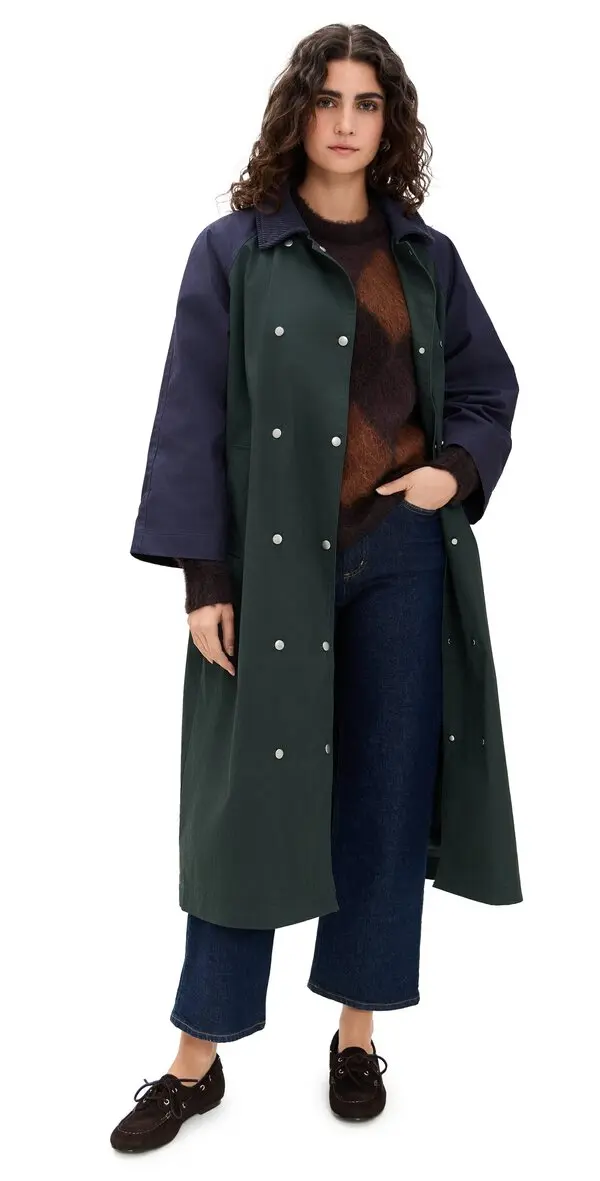 THE TINY BIG SISTER Color Blocked Twill Trench Coat