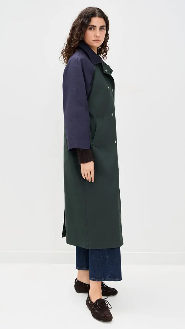 THE TINY BIG SISTER Color Blocked Twill Trench Coat