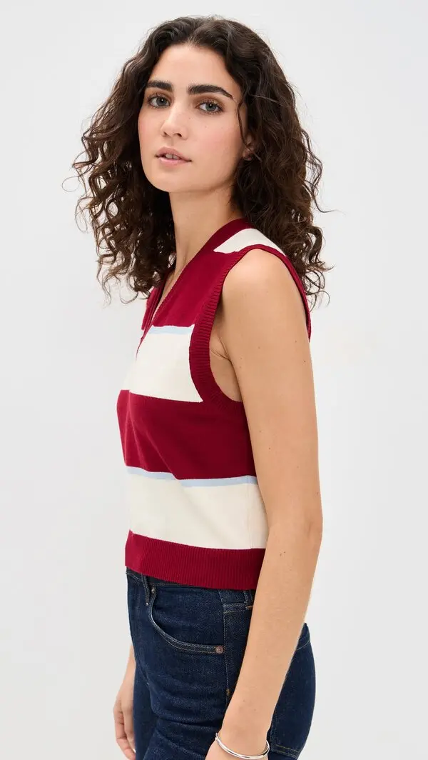 STATE & LAKE Knit Vest - Ivory/burgundy/light Blue