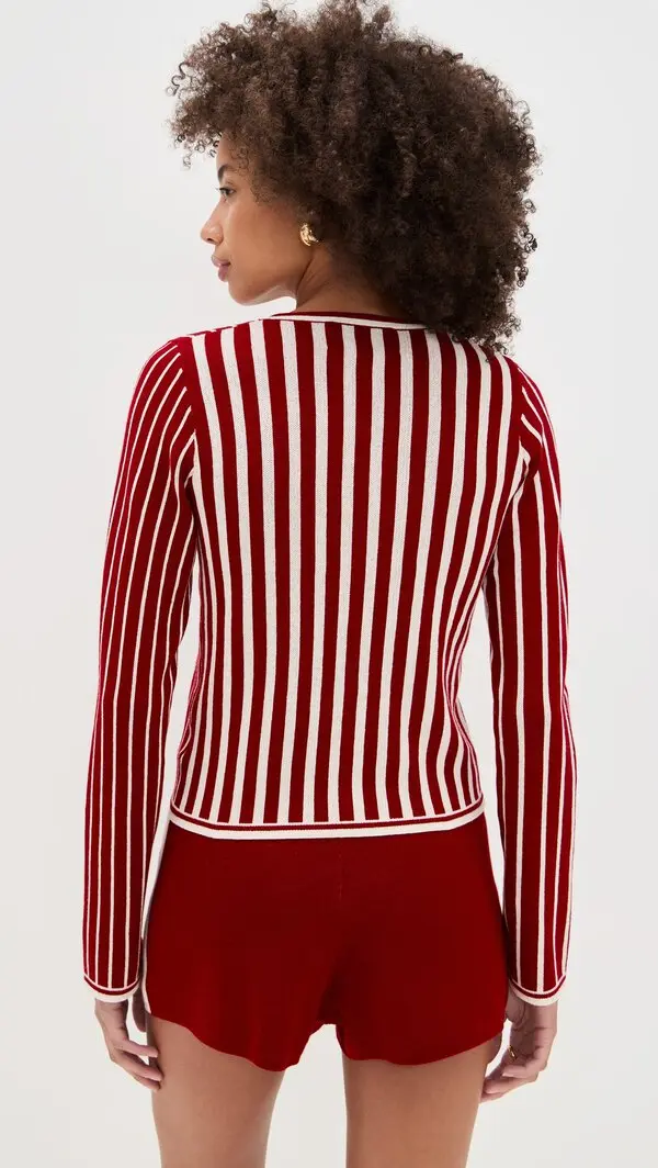 STATE & LAKE Striped Knit Cotton Cardigan - Burgundy
