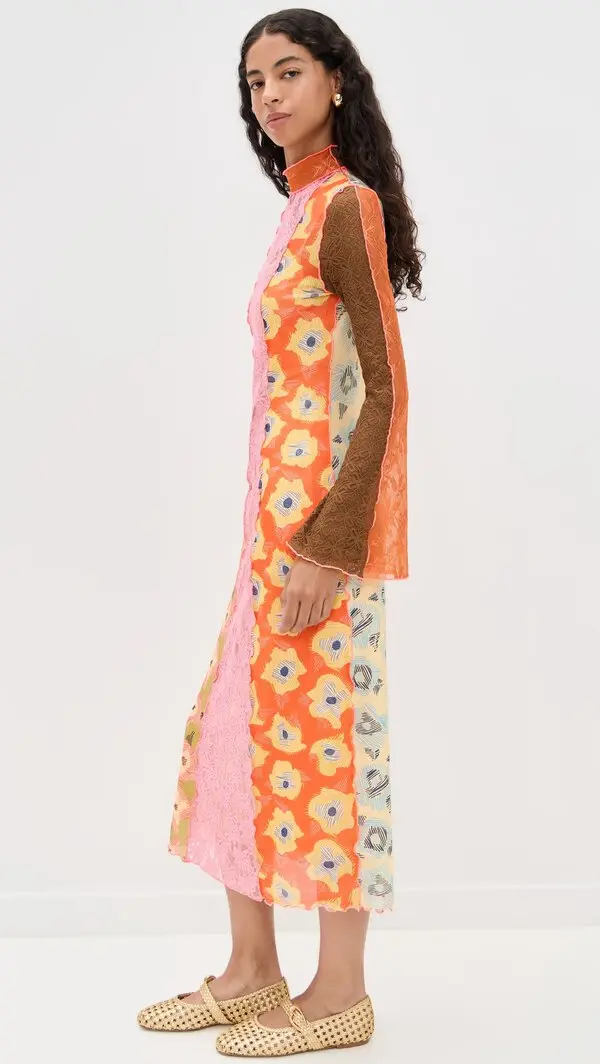 Celiab Floral Print Mesh Midi Dress