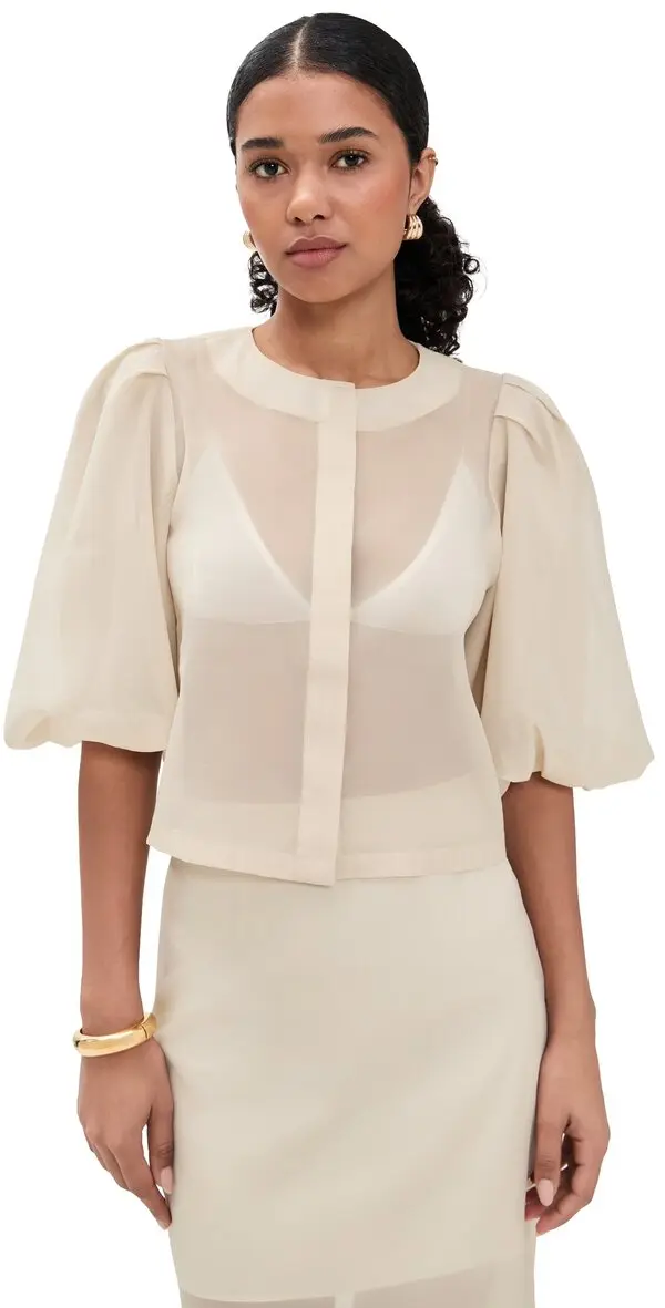 LE BOP Liza Puff Sleeve Organza Top - Ivory
