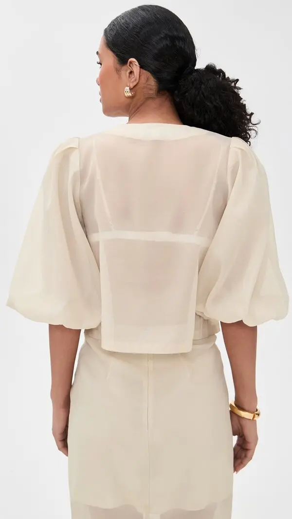 LE BOP Liza Puff Sleeve Organza Top - Ivory