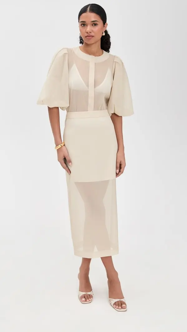 LE BOP Liza Puff Sleeve Organza Top - Ivory