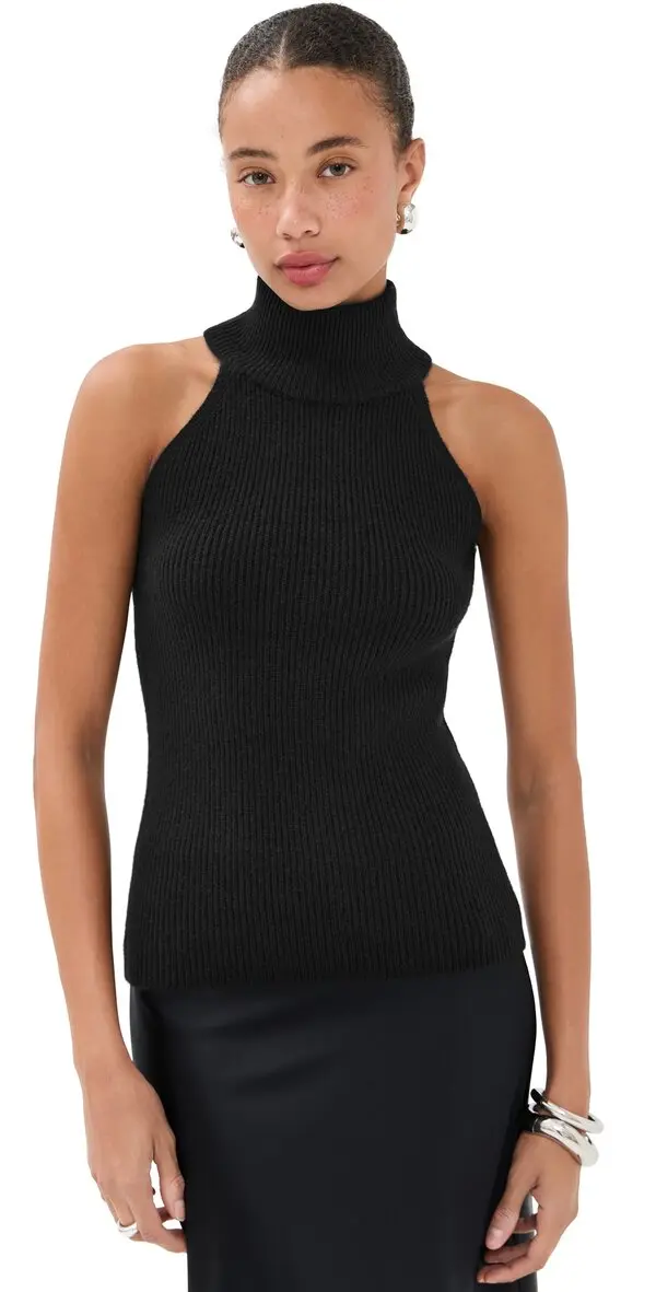 LISA YANG Freya Cashmere Turtle Neck Sleeveless Tank - Black