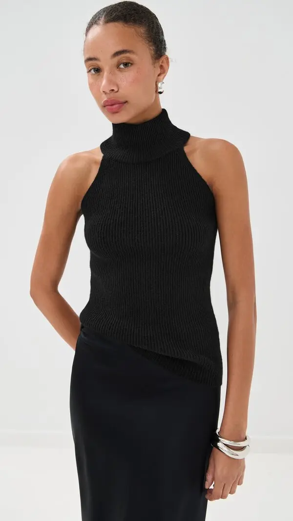 LISA YANG Freya Cashmere Turtle Neck Sleeveless Tank - Black