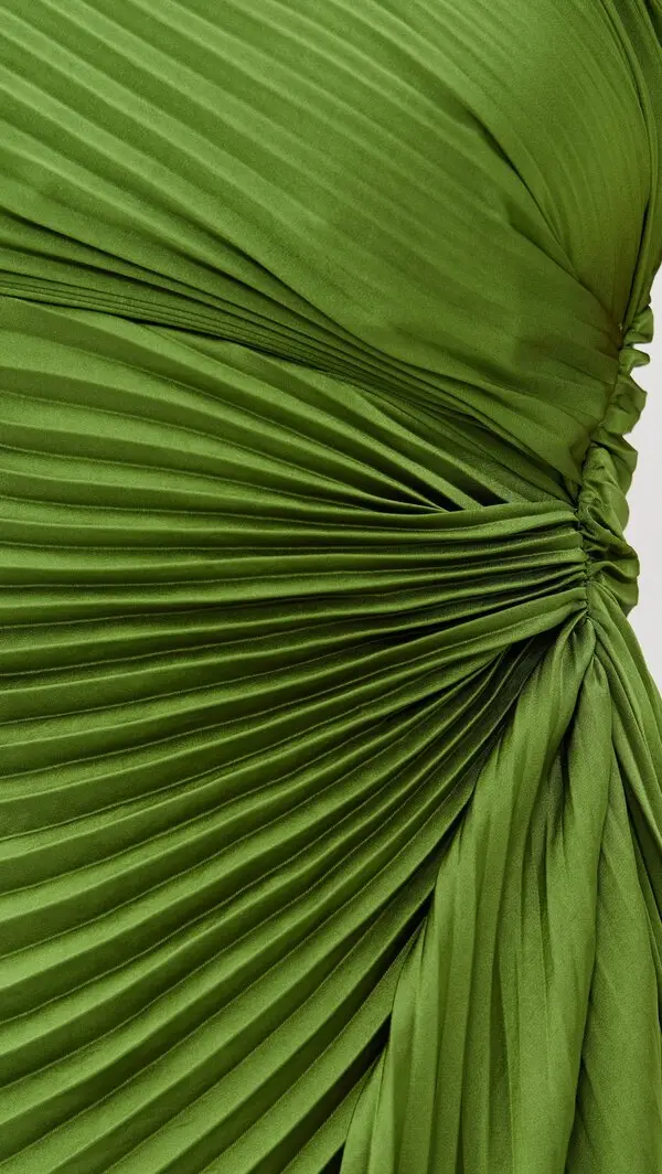 alc green pleated dress Lara Satin Pleated Gown