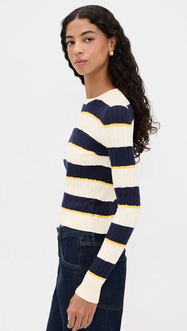 STATE & LAKE Cable Knit Pullover - Ivory/navy/yellow