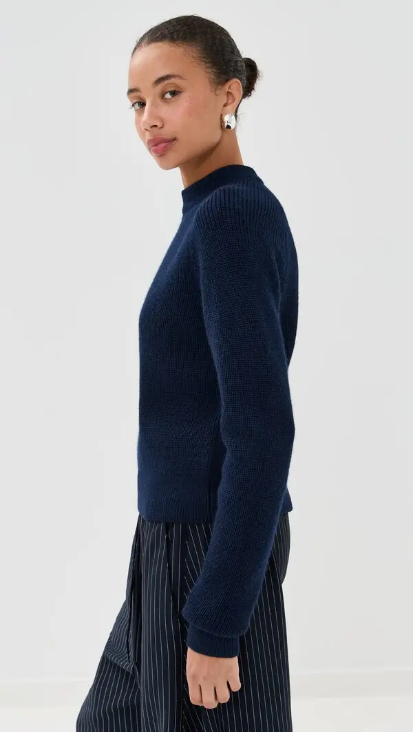 Tibi Cardigan Stitch Wool Shrunken Crewneck
