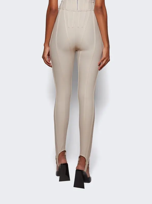 MUGLER Panelled Corseted Leggings Cement - Grey