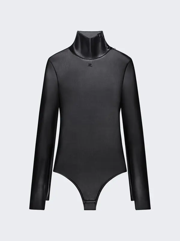 COURREGES Mockneck Leather Effect Bodysuit - Black
