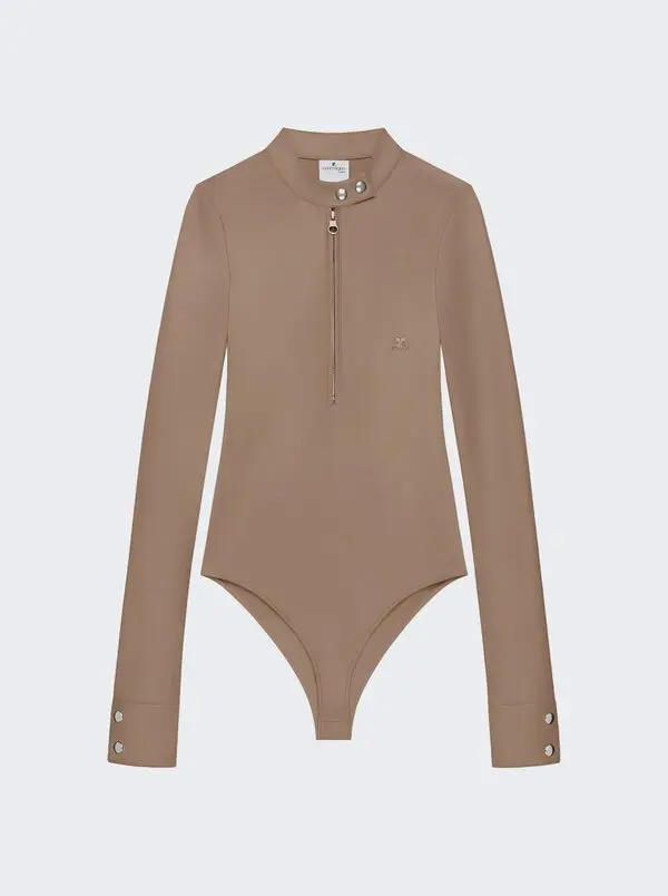 COURRÃ¨GES Courrèges Biker Crepe Jersey Zipped Bodysuit - Brown
