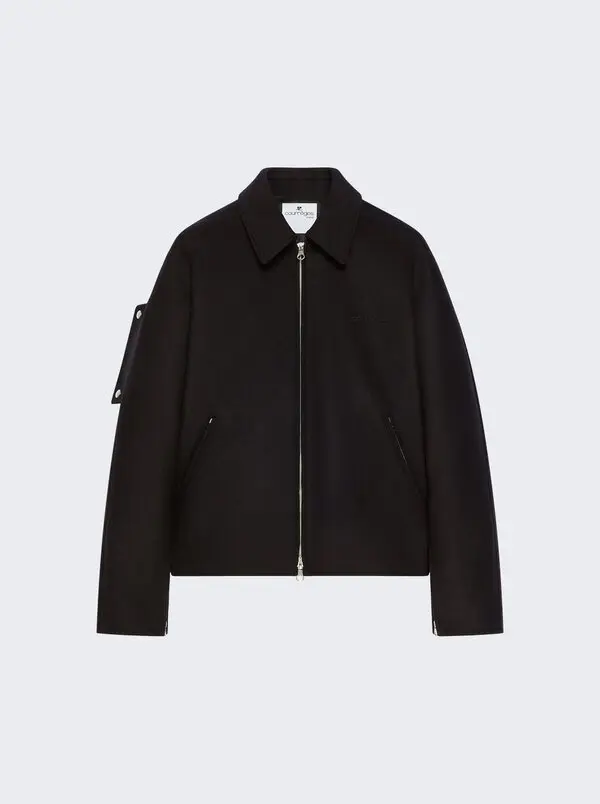 COURRÃ¨GES Embroidered Wool Bomber Jacket - Black