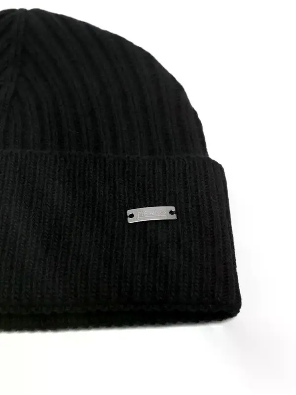 Herno Ribbed Knit Beanie With Logo Plaque