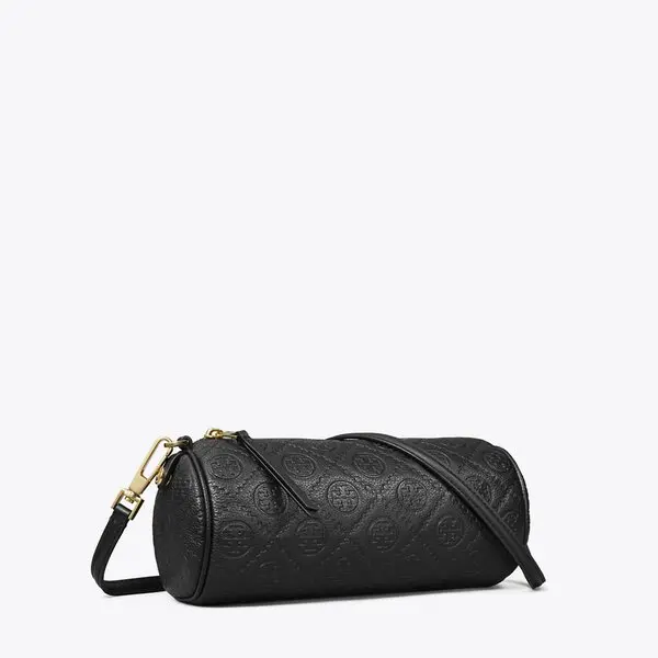 Tory Burch T Monogram Pebbled Cylinder Bag - Black