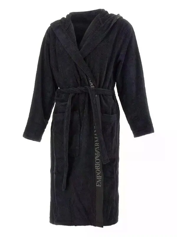 Emporio Armani Logo-trim Hooded Bathrobe - Black
