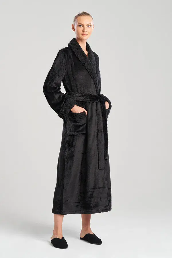 Natori Plush Sherpa Robe - Black