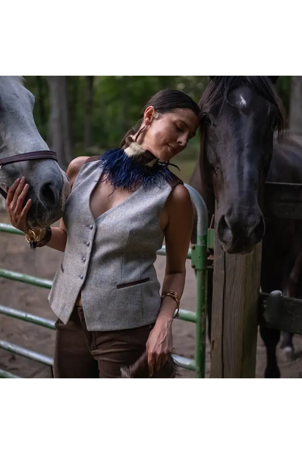 NORTON AND HODGES Etosha Zebra Torque With Ostrich Feather Fringe - Red