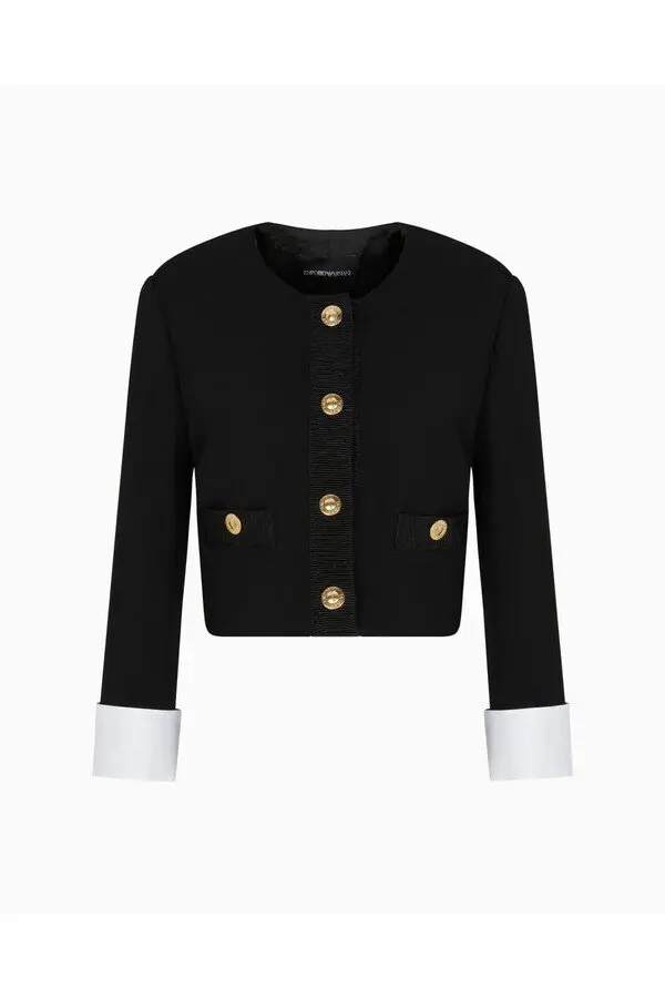 Emporio Armani Single-breasted Jacket In Virgin Wool Blend - Black