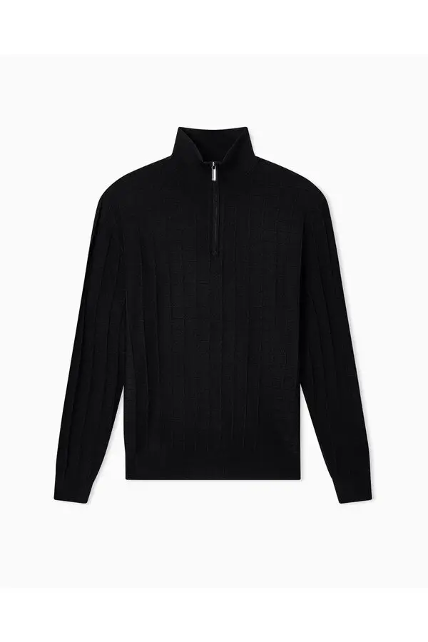 Emporio Armani Check Knit Mock-neck Jumper - Black