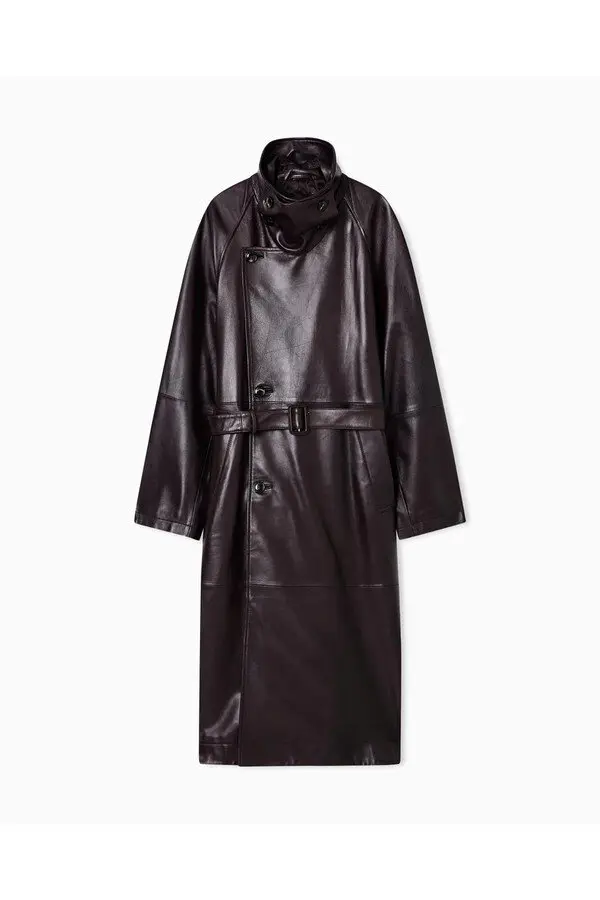 Emporio Armani Trench Coat In Plongé Lambskin Nappa Leather - Natural