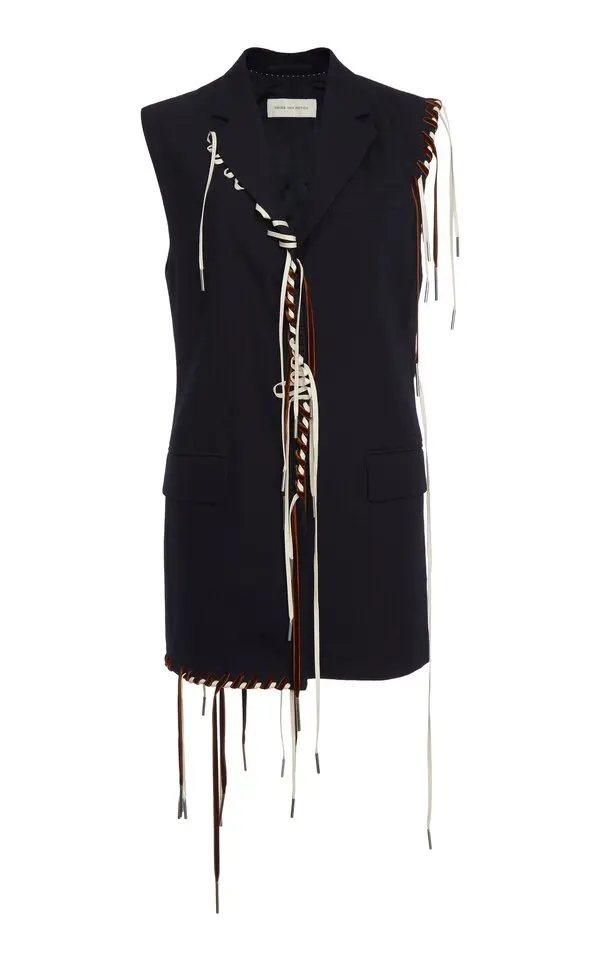Dries Van Noten Bimbila Whipstitched Wool Vest - Navy