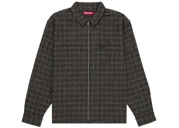 Supreme Metallic Plaid Zip Up Shirt - Brown