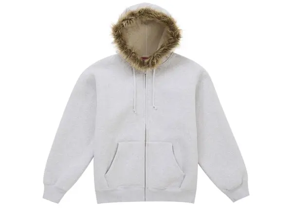 Supreme Faux Fur Zip Up Hooded Sweatshirt - Heather Grey