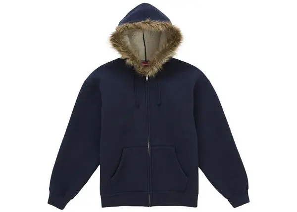 Supreme Faux Fur Zip Up Hooded Sweatshirt - Navy Blue