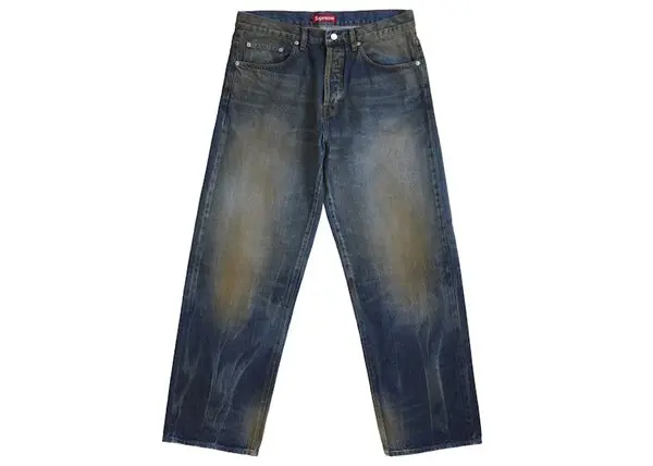Supreme Distressed Loose Fit Selvedge Jean - Washed Indigo