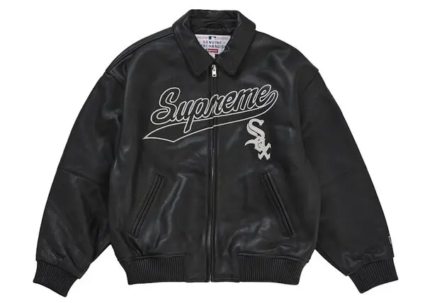 Supreme Chicago White Sox Leather Varsity Jacket - Black