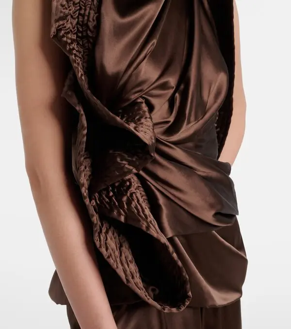 Dries Van Noten Asymmetric Draped Silk-blend Satin Top
