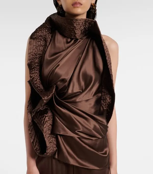 Dries Van Noten Asymmetric Draped Silk-blend Satin Top